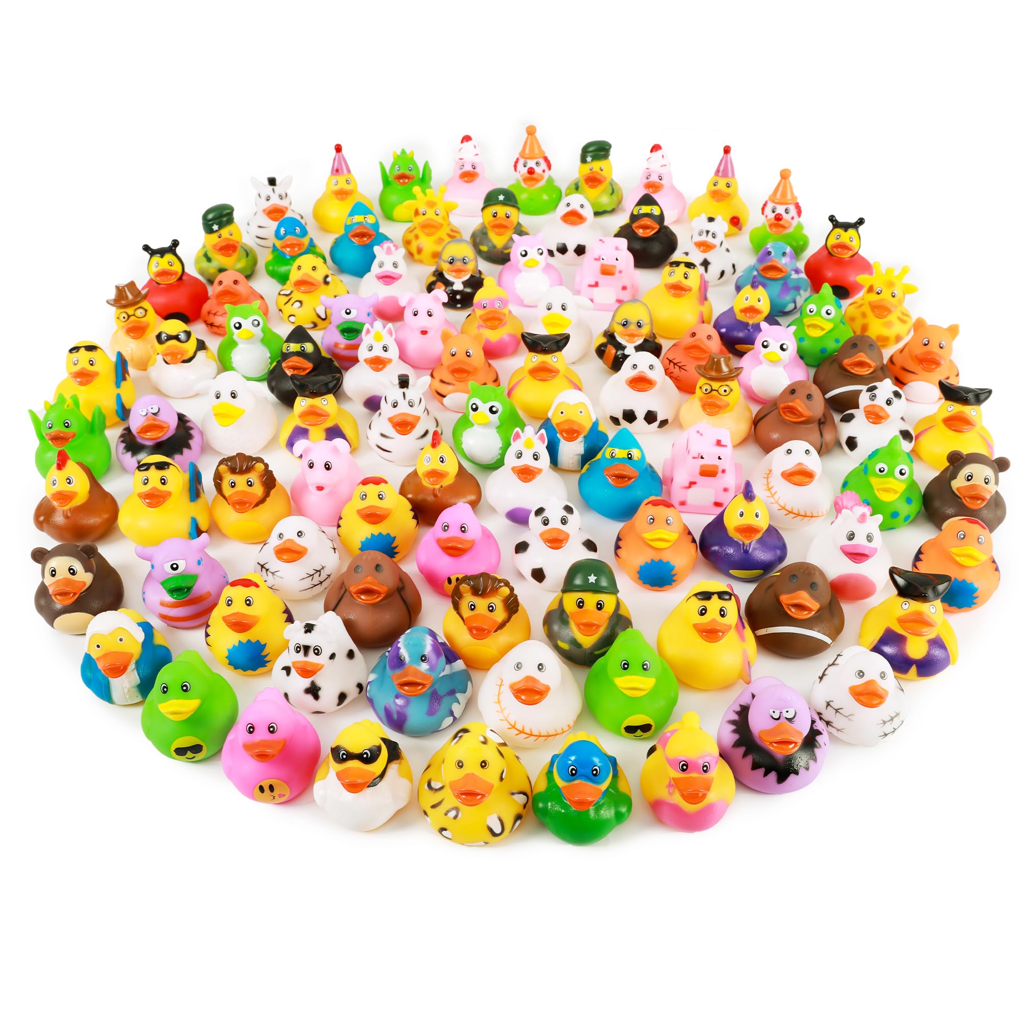 XY-WQ 100 Pack Rubber Duck for Jeeps Ducking - 2.3 Inch Bulk Floater Duck for Kids - Baby Bath Toy Assortment - Party Favors, Birthdays, Bath Time, and More (50 Varieties)