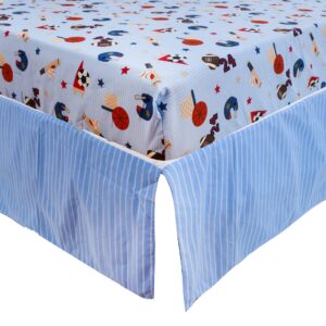 CribMATE 3 PCs Blue Sport Nursery Crib Bedding Set Baby Boy Sports Theme Cot Bedding Set 1 Quilt 1 Fitted Sheet 1 Skirt, Blue , Red , Brown, 28 X 52