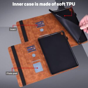 UUcovers for Kindle Fire HD 10 Case 9th/7th/5th Generation 10.1 Inch (2019/2017/2015) with Pencil Holder/Elastic Band/Stand/Magnetic Folio Embossed PU Leather Shockproof Cover, Brown Peacock Flower