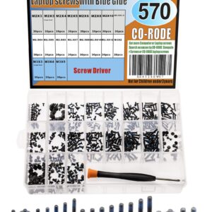 CO-RODE 571pcs 19-Size Laptop Screws, Computer Screw Set w/Blue Glue,Screw Driver, for SSD Motherboard Fan Power Graphics Hard Drive