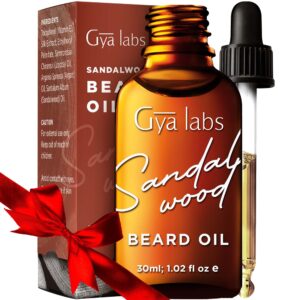 gya labs sandalwood beard oil - 100% pure & natural beard growth oil for men with organic argan & jojoba oil - beard oil that moisturizes, softens & strengthens (1 fl oz)