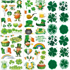 xiyoka 140+ pcs st patricks day tattoos, 34 sheets unique st. patrick's day tattoos stickers, shamrock green temporary tattoos, lucky clover tattoos for kids party favors accessories irish party