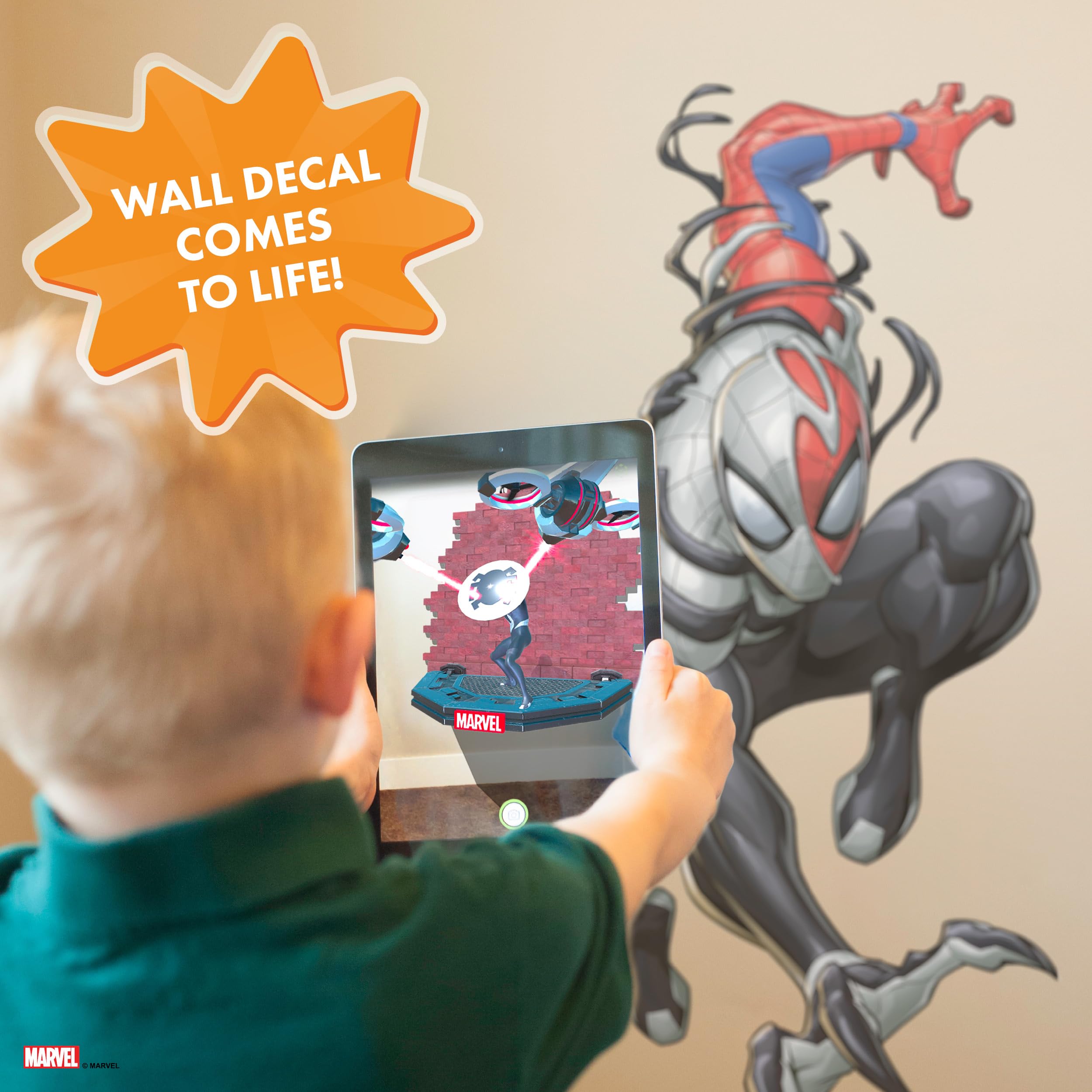 Wall Palz Marvel Venomized Spider-Man Wall Decals - Marvel Spider-Man Wall Decal - with 3D Augmented Reality Interaction - 27" Tall Venom Symbiote Spider-Man Stickers Marvel Room Decor