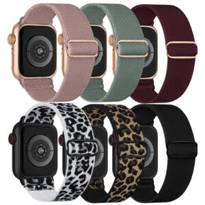 stretchy nylon solo loop 6-pack compatible with apple watch band 38mm 40mm 41mm 42mm 44mm 45mm 46mm 49mm, nylon sport elastic wristbands strap women men for iwatch series 10 9 8 7 6 5 4 3 se ultra 2