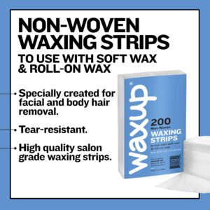 waxup Honey Roll On Wax 4 Pack and 200 Wax Strips, Before And After Waxing Skin Care Set, Hair Removal Waxing Kit.