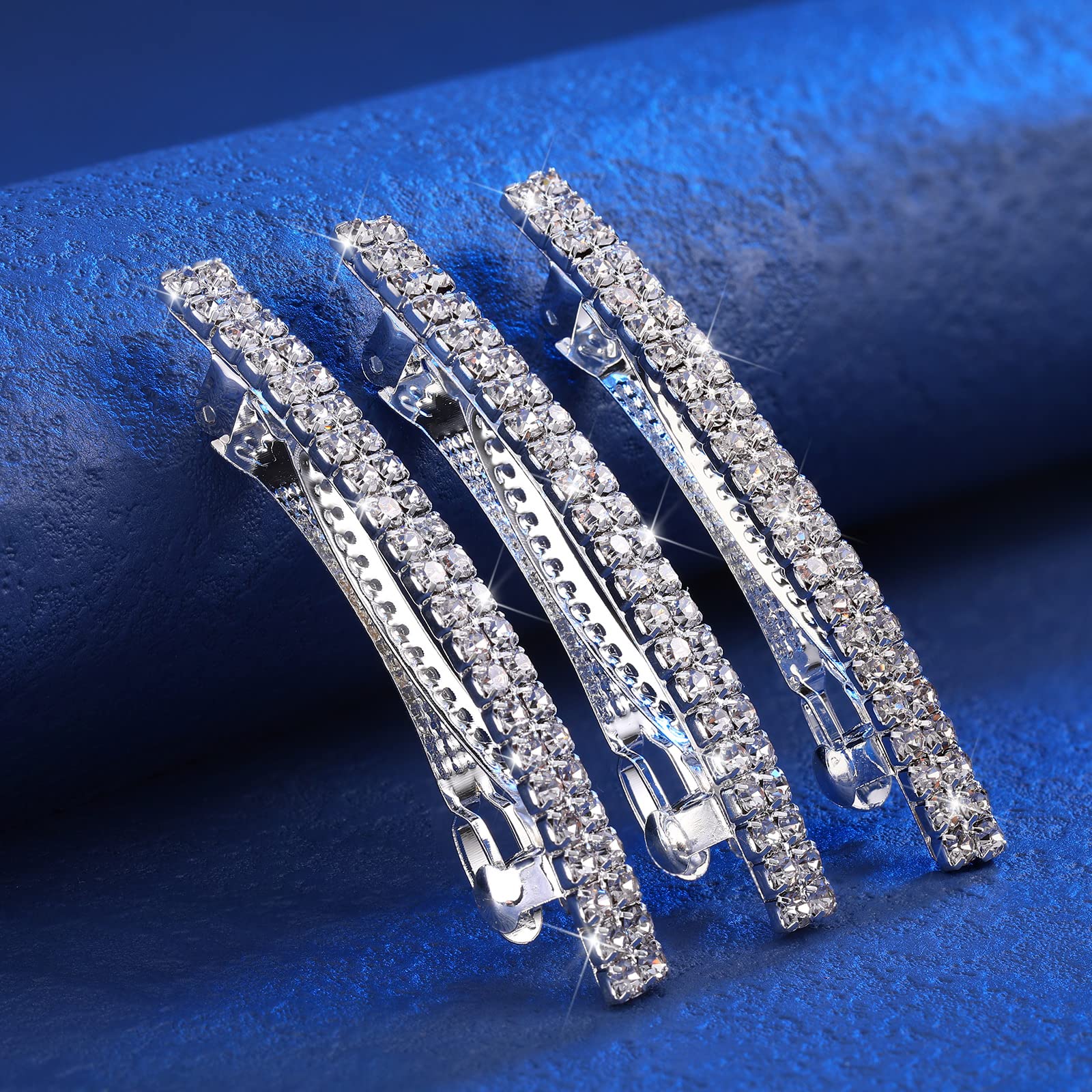 8 Pieces Rhinestone Hair Barrettes Bling Silver Hair Clips Metal Spring Hair Grip Clips Two Row Rhinestone Hair Clips Rhinestone Hair Pin Hair Jewelry Accessories Crystal Clips for Women