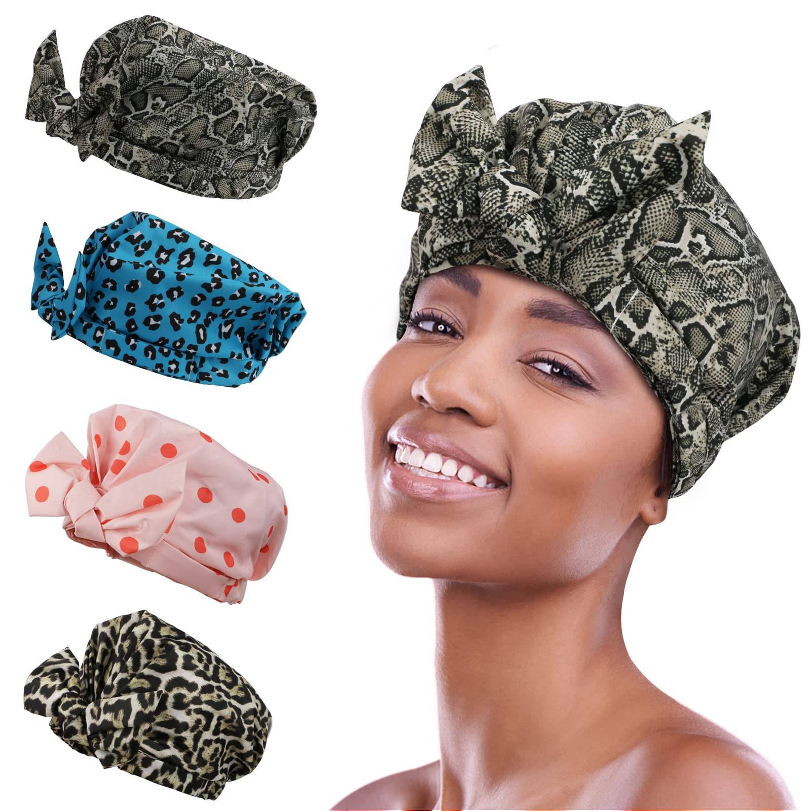 2 pieces of Shower Cap, Improved Design High-Quality Shower Cap for Women, Lightweight,100% Waterproof, Reusable bonnets for black women. (Venetian style)