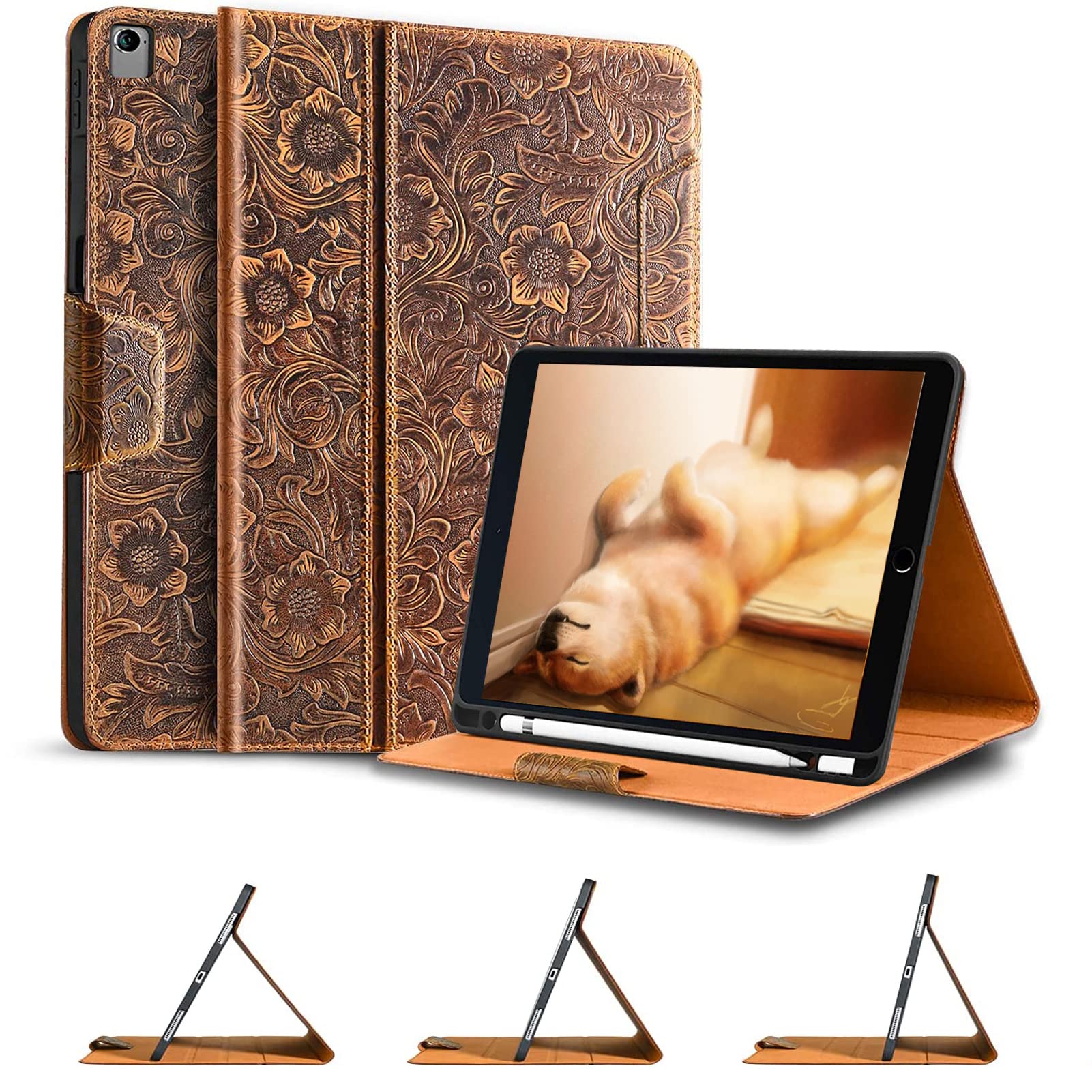 Gexmil Case for iPad 9.7 Inch 2018/2017,with Built-in Apple Pencil Holder,applies Cowhide Folio Cover for iPad 6th Gen / 5th Gen Genuine Leather case,Also applies to iPad Air 2/iPad Air/pro 9.7