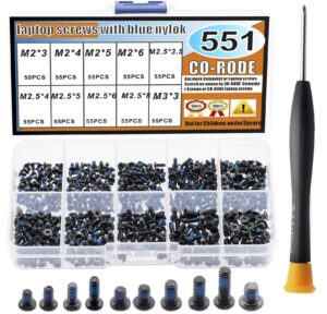 co-rode 551pcs laptop screws kit, notebook computer screw set w/blue glue,screw driver, for ssd motherboard fan power graphics hard drive