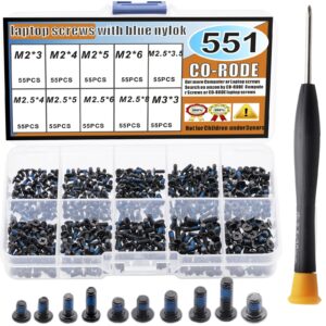 CO-RODE 551pcs Laptop Screws Kit, Notebook Computer Screw Set w/Blue Glue,Screw Driver, for SSD Motherboard Fan Power Graphics Hard Drive