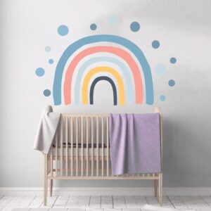 HELIYY Rainbow Wall Decals, Large Boho Rainbow Wall Stickers Boys Kids Bedroom Decor Wallpaper with Polka Dot, Self Adhesive Colorful Wall Sticker