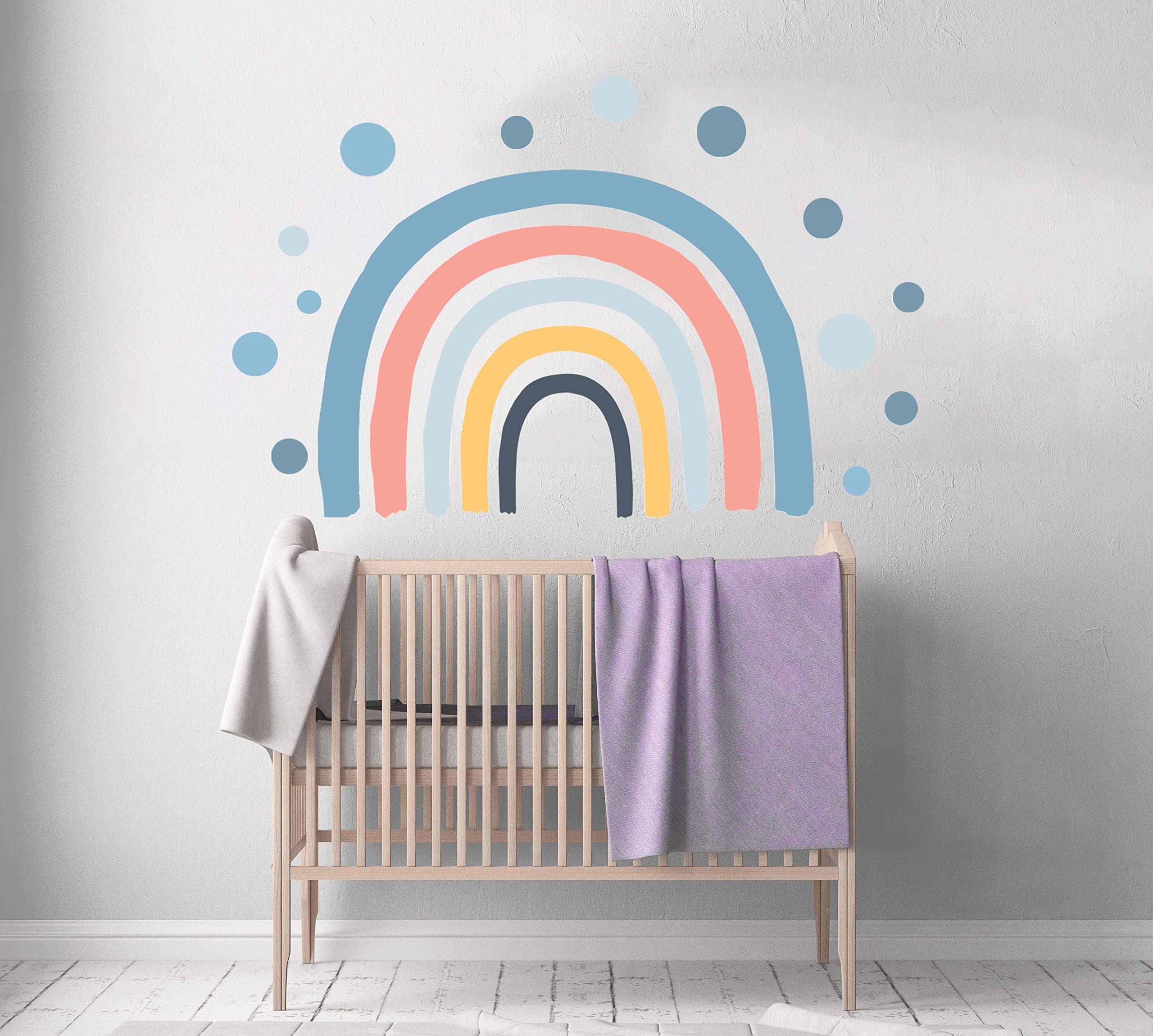 HELIYY Rainbow Wall Decals, Large Boho Rainbow Wall Stickers Boys Kids Bedroom Decor Wallpaper with Polka Dot, Self Adhesive Colorful Wall Sticker