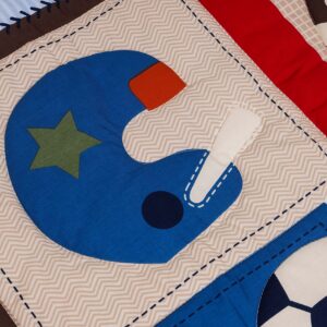 CribMATE 3 PCs Blue Sport Nursery Crib Bedding Set Baby Boy Sports Theme Cot Bedding Set 1 Quilt 1 Fitted Sheet 1 Skirt, Blue , Red , Brown, 28 X 52