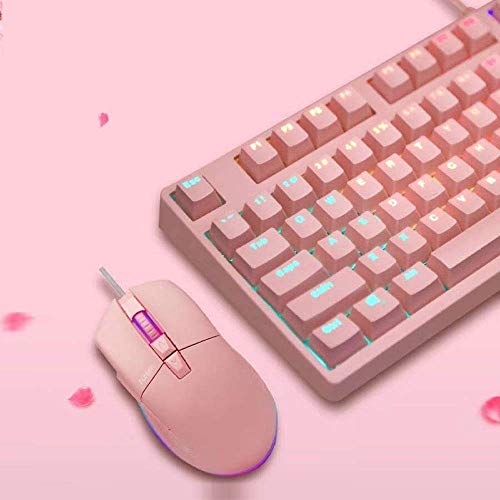 WuyUesun Gaming Keyboard and Mouse Set Optical Magnetic Mechanical Keyboard Mouse USB Headset, Pink