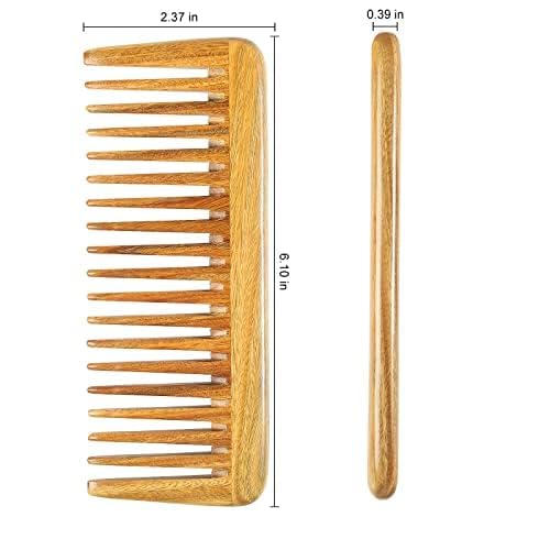 Onedor Handmade 100% Natural Green Sandalwood Hair Combs - Anti-Static Sandalwood Scent Natural Hair Detangler Wooden Comb (Extra Wide Tooth Pocket Comb)