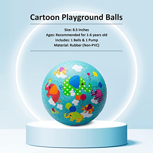 ZOOJOY Cartoon Playground Balls for Kids & Toddlers, 8.5" Rubber Kickballs Bouncy Ball Toys Indoor/Outdoor Ball Games, School Recess Balls with Pump