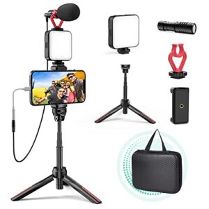 smartphone video vlogging kit with led light, phone holder, microphone, tripod, carry bag, tecelks youtube starter kit for iphone/android, content creator kit for video recording vlogging(black)