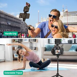 Smartphone Video Vlogging Kit with LED Light, Phone Holder, Microphone, Tripod, Carry Bag, TECELKS YouTube Starter Kit for iPhone/Android, Content Creator Kit for Video Recording Vlogging(Black)