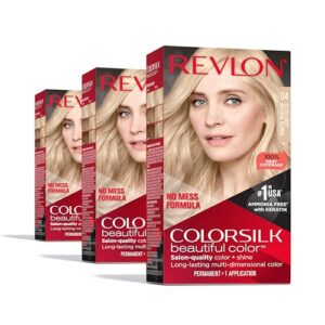 revlon permanent hair color, permanent blonde hair dye, colorsilk with 100% gray coverage, ammonia-free, keratin and amino acids, blonde shades (pack of 3)