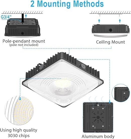 Deojoy LED Canopy Light Fixture,45W 5850lm HID/HPS Replacement, 9.5" x 9.5", 5700K, AC100-277V, IP65 Waterproof,Canopy Lights Outdoor for Gas Station,Warehouse, Shop (45W-2Pack)