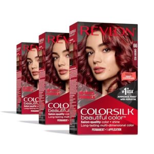 revlon permanent hair color, permanent red hair dye, colorsilk with 100% gray coverage, ammonia-free, keratin and amino acids, red shades (pack of 3)