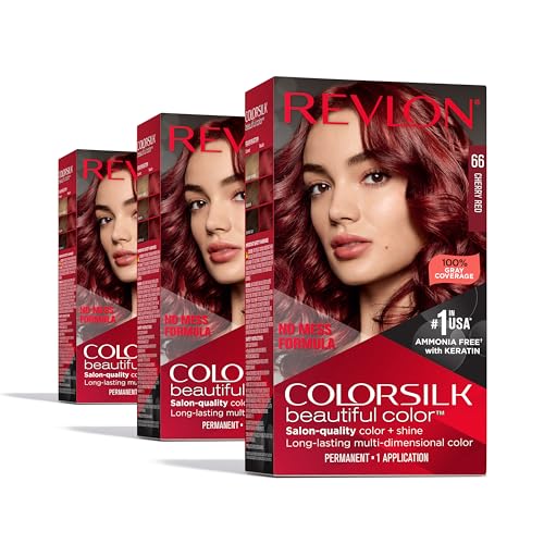 Revlon Permanent Hair Color, Permanent Red Hair Dye, Colorsilk with 100% Gray Coverage, Ammonia-Free, Keratin and Amino Acids, Red Shades (Pack of 3)