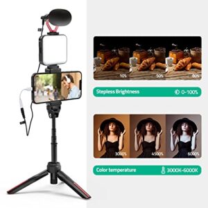 Smartphone Video Vlogging Kit with LED Light, Phone Holder, Microphone, Tripod, Carry Bag, TECELKS YouTube Starter Kit for iPhone/Android, Content Creator Kit for Video Recording Vlogging(Black)