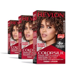 revlon permanent hair color, permanent brown hair dye, colorsilk with 100% gray coverage, ammonia-free, keratin and amino acids, brown shades (pack of 3)