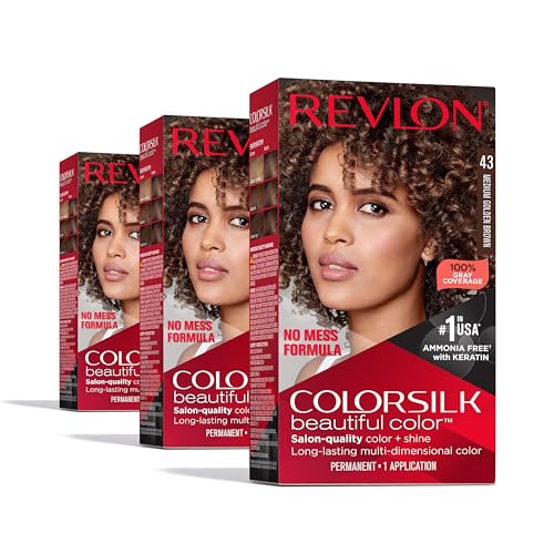 Revlon Permanent Hair Color, Permanent Brown Hair Dye, Colorsilk with 100% Gray Coverage, Ammonia-Free, Keratin and Amino Acids, Brown Shades (Pack of 3)