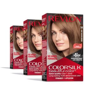 revlon permanent hair color, permanent brown hair dye, colorsilk with 100% gray coverage, ammonia-free, keratin and amino acids, brown shades (pack of 3)