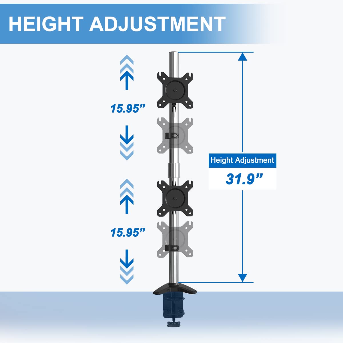 Joy Seeker Dual Monitor Desk Mount Stand, Vertical Stack Screen Monitor Riser Fits Two 13 to 32 inch LCD LED Screen with Height Adjustable, Tilt, Swivel, Holds up to 17.6lbs in Vertical Position