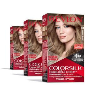 revlon permanent hair color, permanent blonde hair dye, colorsilk with 100% gray coverage, ammonia-free, keratin and amino acids, blonde shades (pack of 3)