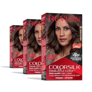 revlon permanent hair color, permanent brown hair dye, colorsilk with 100% gray coverage, ammonia-free, keratin and amino acids, brown shades (pack of 3)