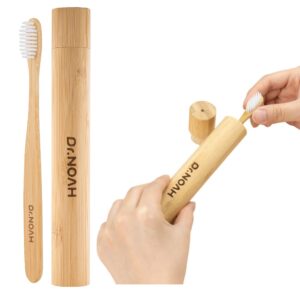 dr.noah bamboo toothbrush with travel toothbrush case biodegradable & eco-friendly toothbrush kit for traveling, camping, and fishing- toothbrush 1ea & case 1ea