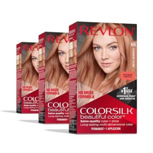 permanent hair color by revlon, permanent blonde hair dye, colorsilk with 100% gray coverage, ammonia-free, keratin and amino acids, blonde shades, 85b strawberry blonde (pack of 3)