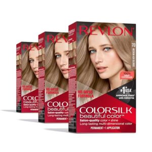 revlon permanent hair color, permanent blonde hair dye, colorsilk with 100% gray coverage, ammonia-free, keratin and amino acids, blonde shades (pack of 3)