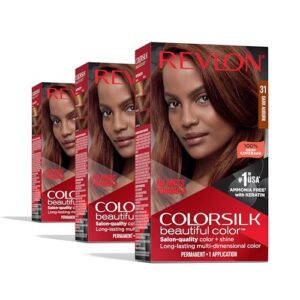 permanent hair color by revlon, permanent red hair dye, colorsilk with 100% gray coverage, ammonia-free, keratin and amino acids, red shades, 31 dark auburn (pack of 3)