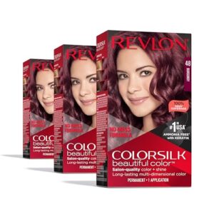 revlon permanent hair color, permanent red hair dye, colorsilk with 100% gray coverage, ammonia-free, keratin and amino acids, red shades (pack of 3)