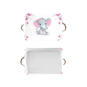 Joyestore Pink Elephant Personalized Storage Bins ,Baskets Cubes Organizer with Handle for Shelves Closet Nursery Toy 1 Pack