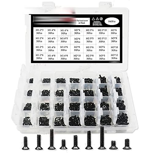 OPYTR Screw Anchors 840pcsCountersunk Flat Head Screw Set M1.2 M1.4 M1.6 M2 M2.5 M3 Glasses Computer Notebook Laptop Small Mini Screws Kit Anchors