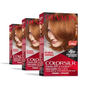 revlon permanent hair color, permanent red hair dye, colorsilk with 100% gray coverage, ammonia-free, keratin and amino acids, red shades (pack of 3)