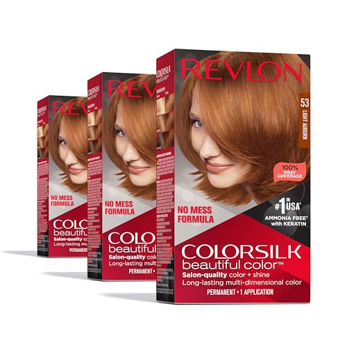 Revlon Permanent Hair Color, Permanent Red Hair Dye, Colorsilk with 100% Gray Coverage, Ammonia-Free, Keratin and Amino Acids, Red Shades (Pack of 3)