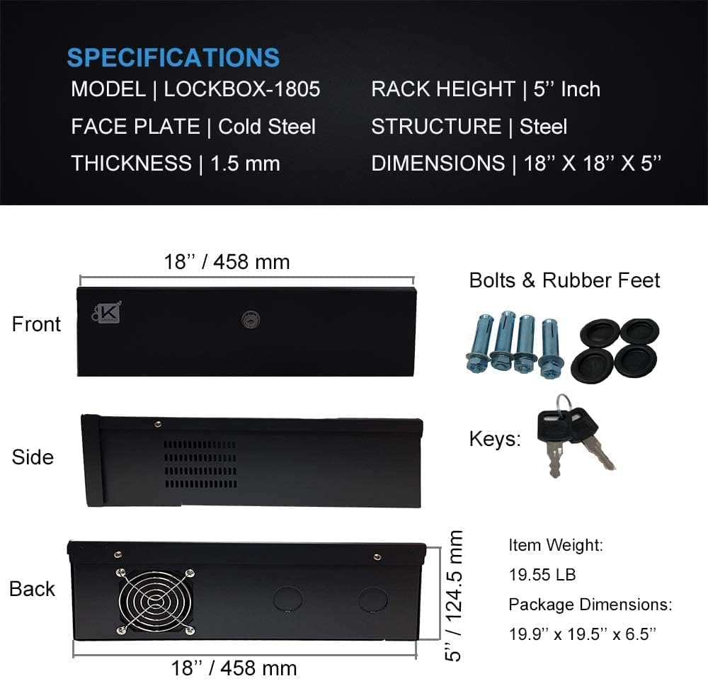 Kenuco White Heavy Duty 16 Gauge Steel DVR Security Lockbox with Fan (BK 18'' X 17.9'' X 4.96'')