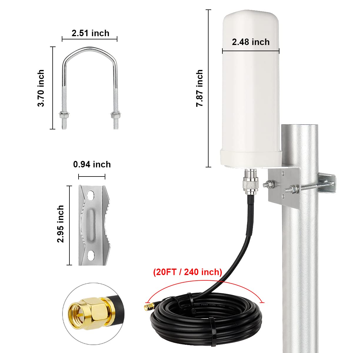 4G LTE Antenna Outdoor(698-2700 MHz) 3G/4G LTE Omnidirectional Antenna with SMA Male Extension Cable KMR240,Outdoor Pole/Wall Mount Omni Antenna for Signal Booster/Cellular Amplifier/4G LTE Router