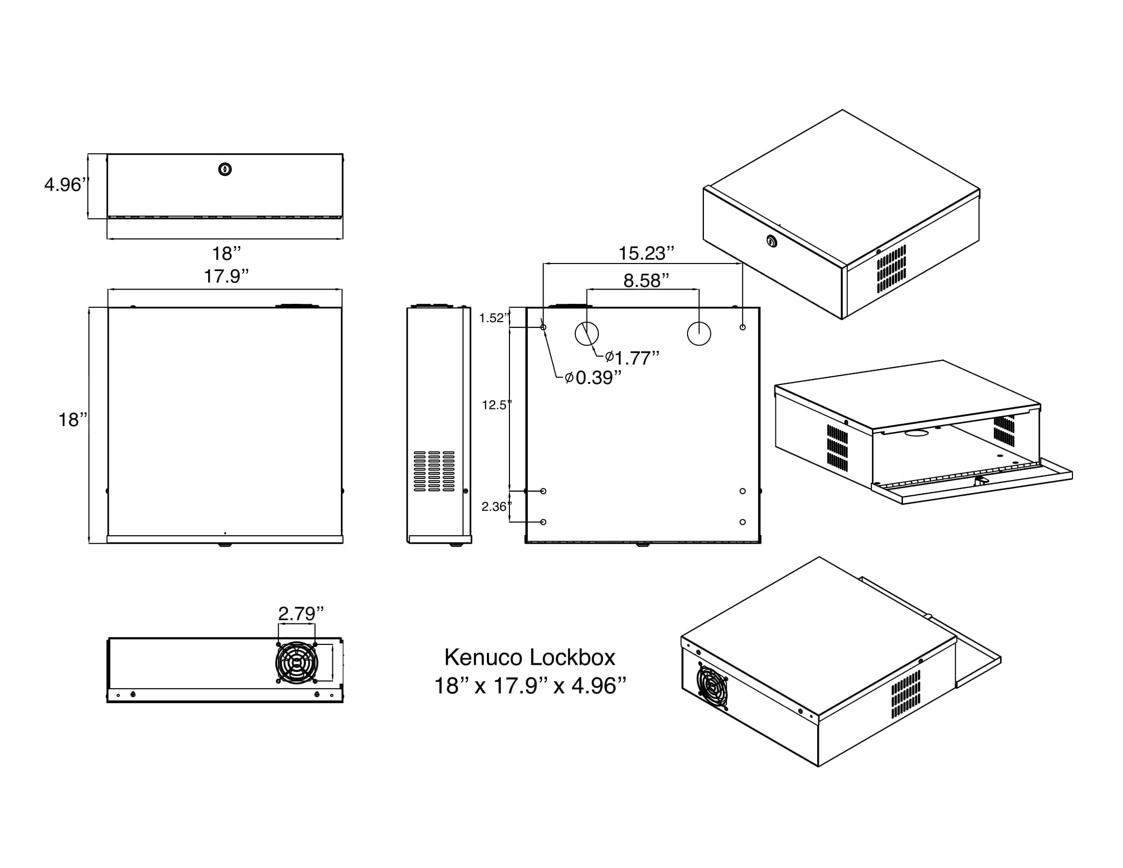 Kenuco White Heavy Duty 16 Gauge Steel DVR Security Lockbox with Fan (BK 18'' X 17.9'' X 4.96'')