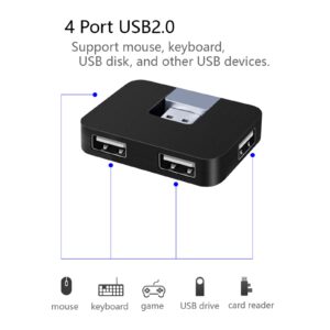 USB Hub 2.0 Mini Creative U Shape Hub with 4-Port USB for PC Laptop USB Data Transfer, Black