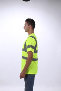 hi vis t shirt class 3 high visibility shirts for men safety shirts with reflective strips and pocket breathable construction work mesh short sleeve yellow l