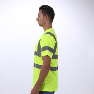 Hi Vis T Shirt Class 3 High Visibility Shirts for Men Safety Shirts with Reflective Strips and Pocket Breathable Construction Work Mesh Short Sleeve Yellow L