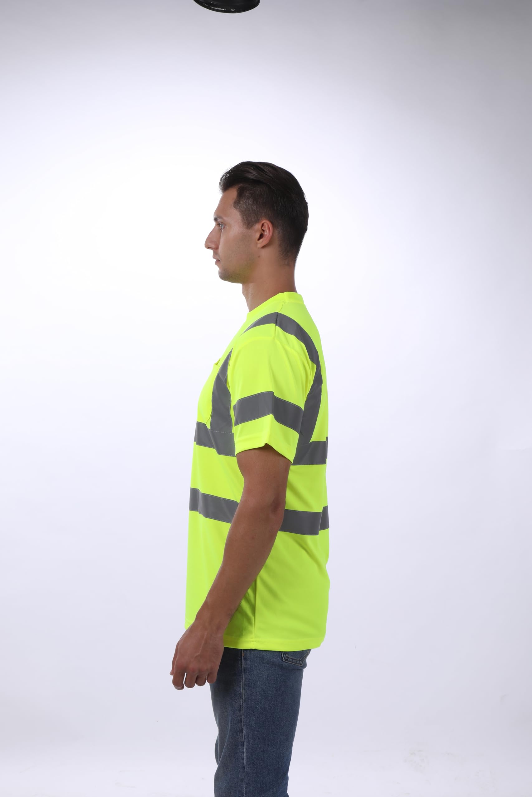 Hi Vis T Shirt Class 3 High Visibility Shirts for Men Safety Shirts with Reflective Strips and Pocket Breathable Construction Work Mesh Short Sleeve Yellow L