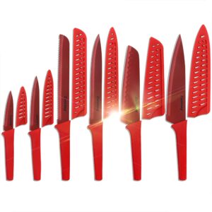 zusisuy red professional kitchen knife chef set, kitchen knife set stainless steel, kitchen knife set dishwasher safe with sheathes